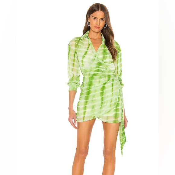 h:ours | Dresses | Hours Revolve Jaci Wrap Mini Dress Green Tie Dye ...